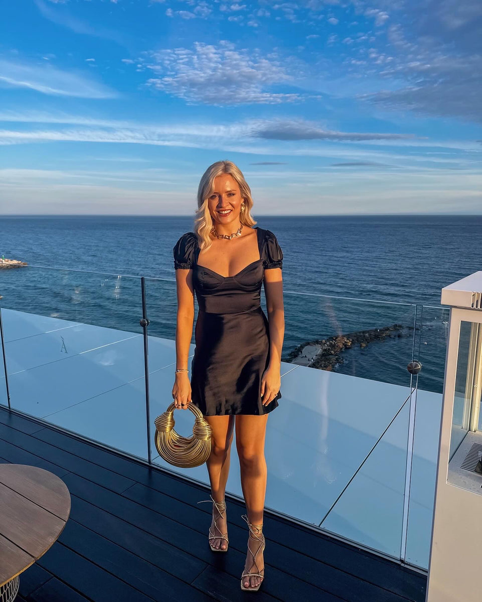 Sorrento black satin mini dress – azura rose