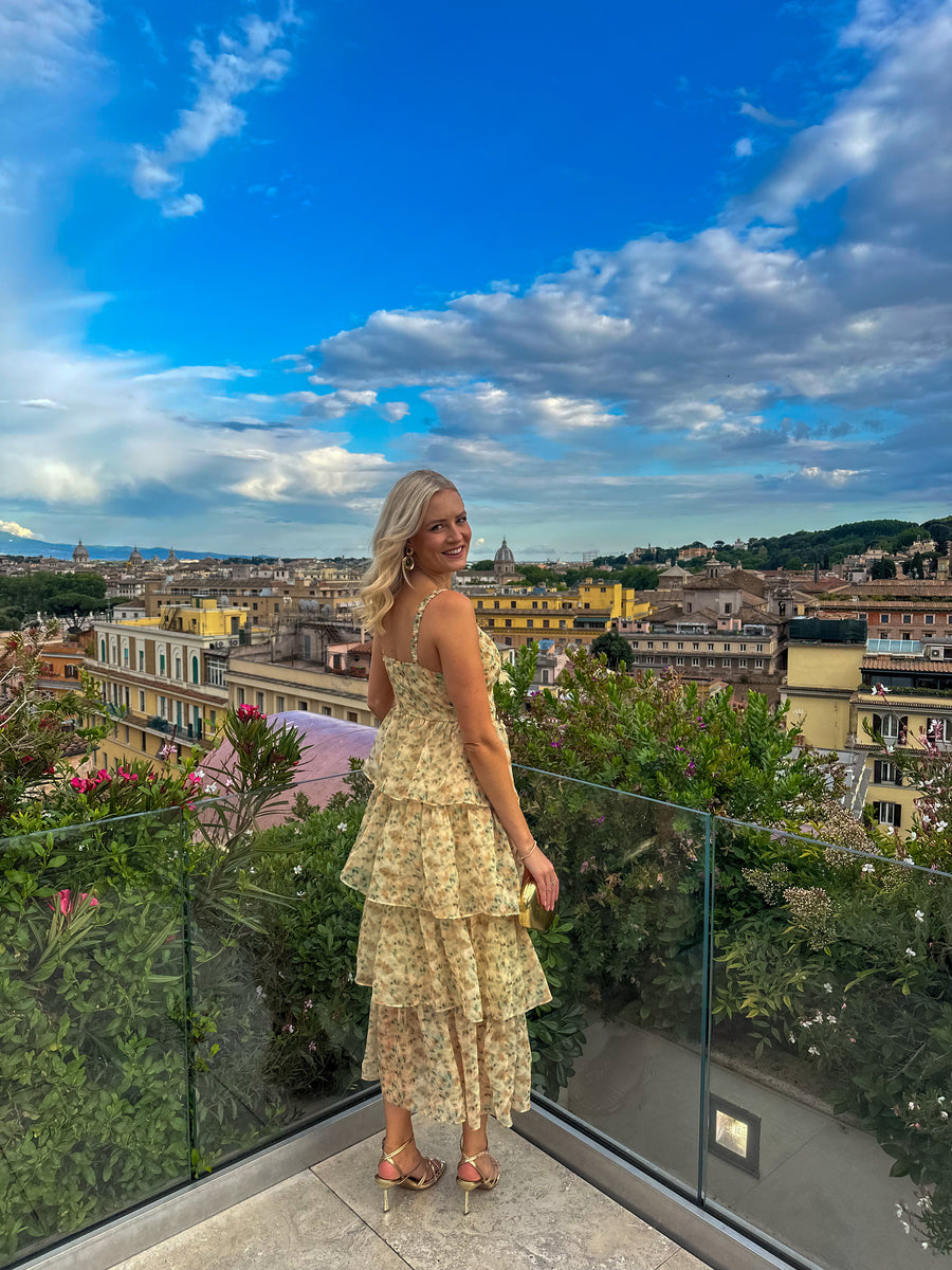 Puglia yellow tiered floral ruffle maxi dress – azura rose