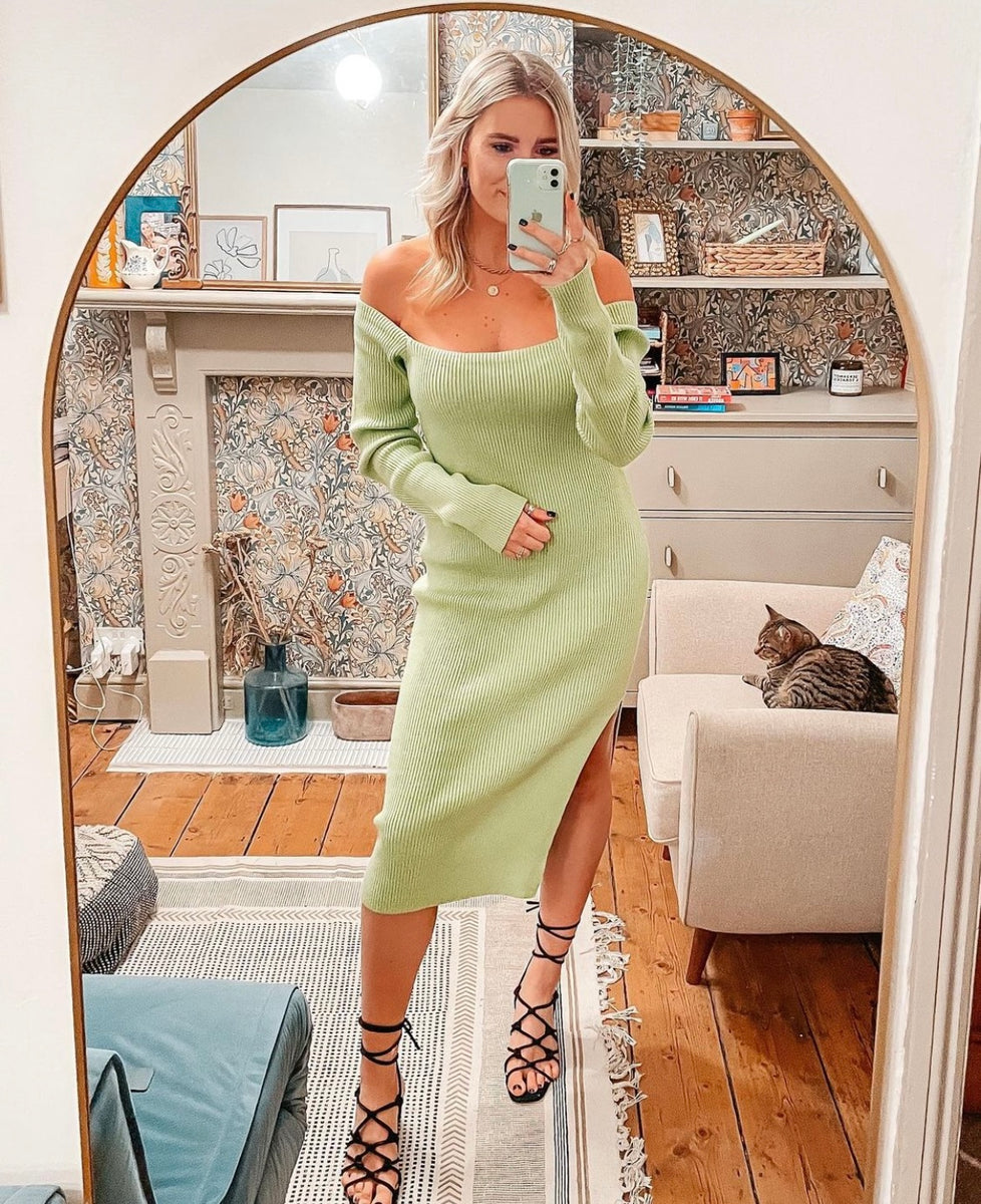 Premium Green rib knit midi jumper dress – azura rose