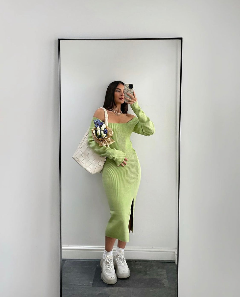 Premium Green rib knit midi jumper dress – azura rose