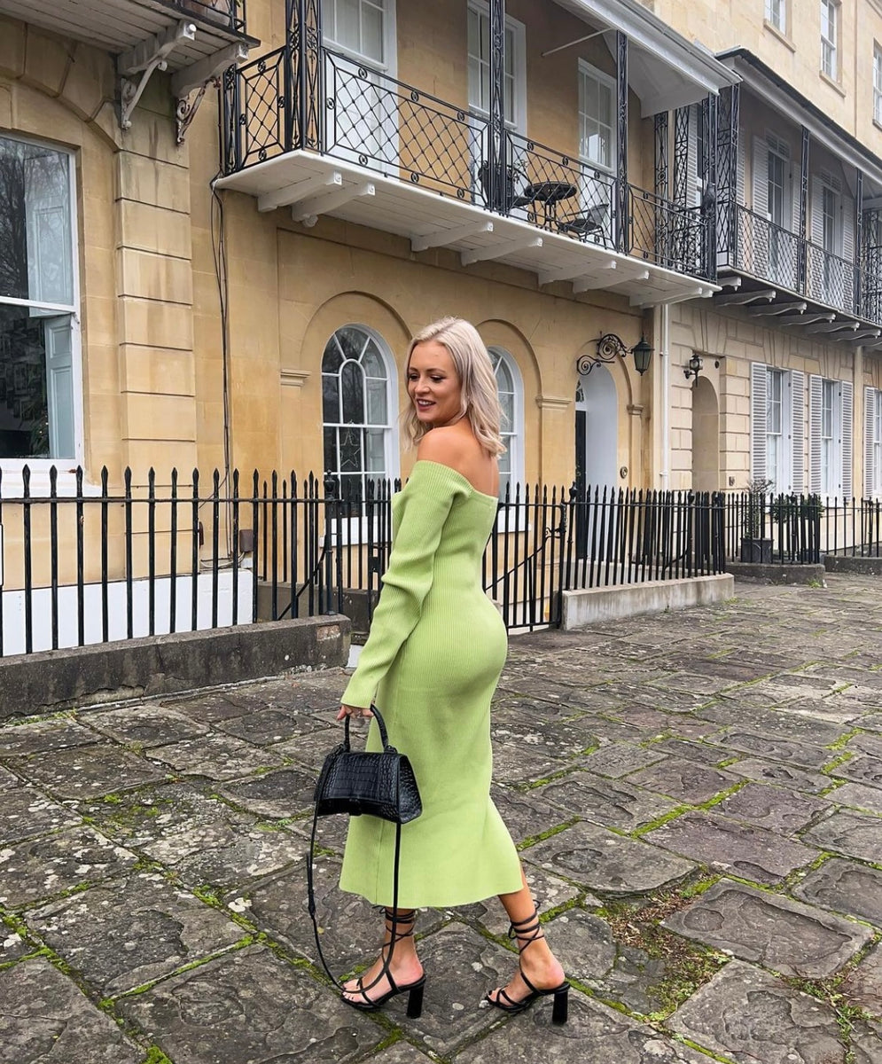 Premium Green rib knit midi jumper dress – azura rose